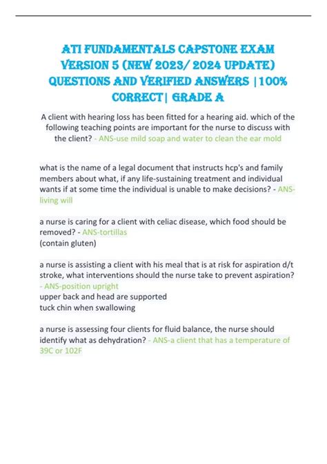 Ati Fundamentals Capstone Exam Version 5 New 2023 2024 Update Questions And Verified Answers
