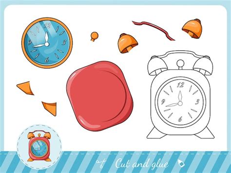 만화 알람 시계를 자르고 붙이기 프리미엄 벡터