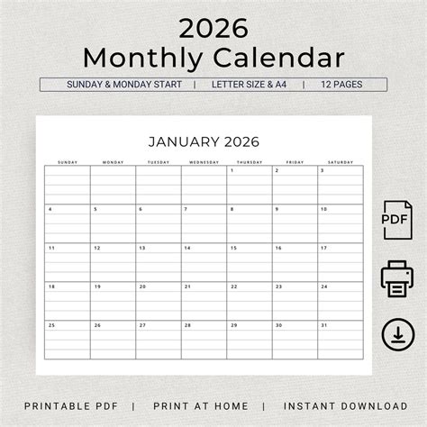 Free Printable 2026 Monthly Calendar With Lines — My Edu Worksheet