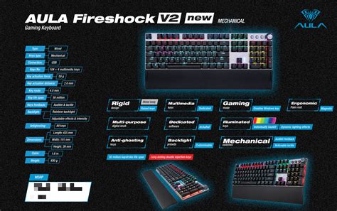 Mechaninė Žaidimų Klaviatūra Aula Fireshock V2 su riešų atrama, US ...