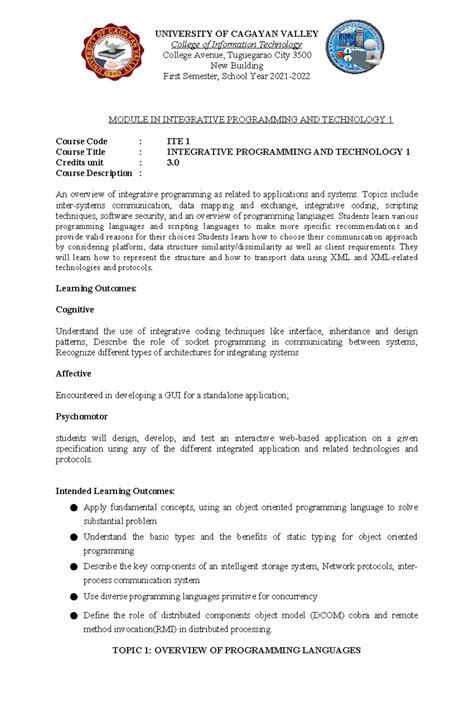 module 01 overview of programming languages college of information