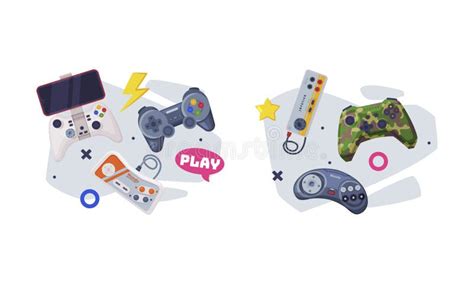 Gamepad And Game Controller As Input Device For Video Game Console Vector Composition Set Stock