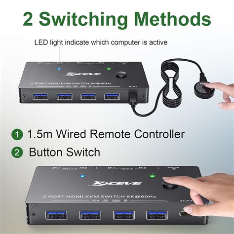 2 Port 8k60hz Or 4k120hz Hdmi Usb3 0 Kvm Switch With Cable Remote And Pc Usb Cable Kceve Kc