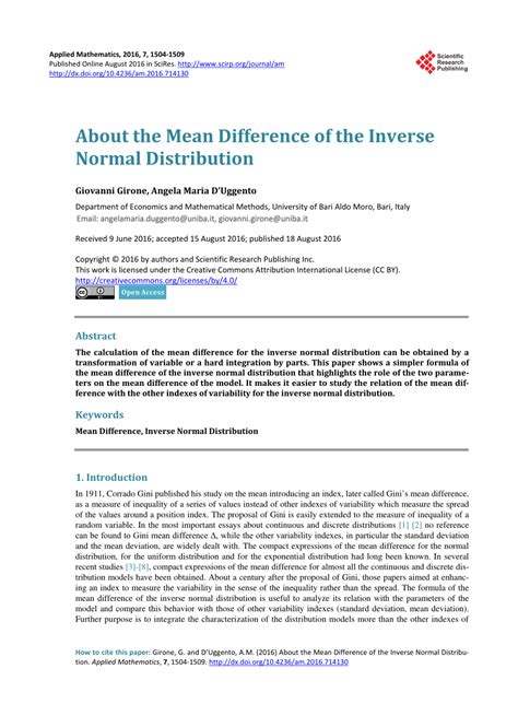 Pdf About The Mean Difference Of The Inverse Normal Distribution