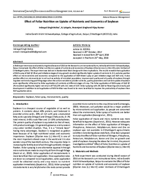 (PDF) Effect of Foliar Nutrition on Uptake of Nutrients and Economics of Soybean