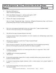 Exercises Docx APCS Exposure Java Name Exercises Date Period What Does