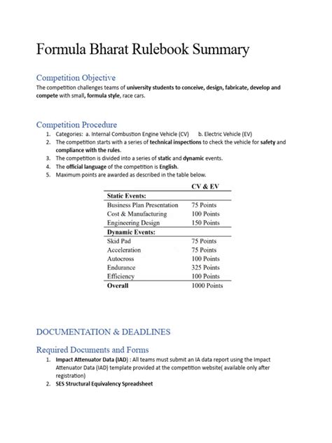 Formula Bharat Rulebook Summary Updated Pdf Engineering Design Process