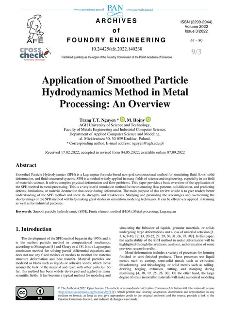 Pdf Application Of Smoothed Particle Hydrodynamics Method In Metal