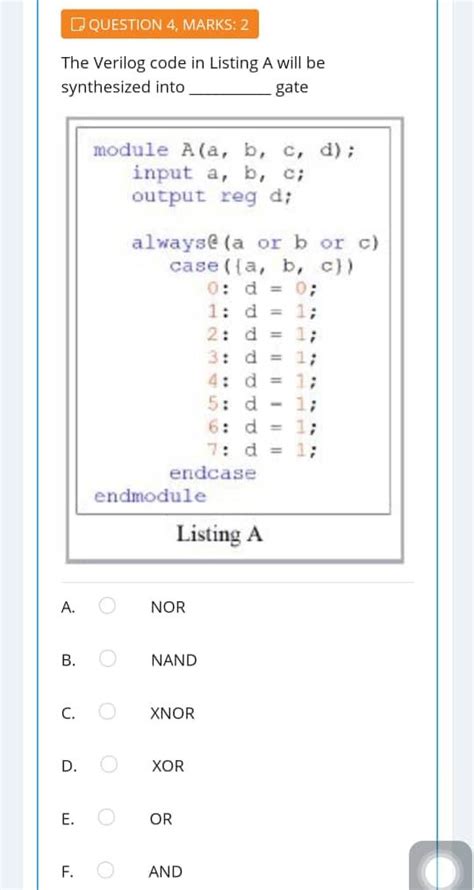 Solved D QUESTION MARKS The Verilog Code In Listing A Chegg