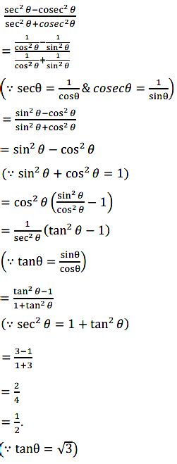 If Tanθ √3 Then Find Sec 2θ−cosec 2θ Sec 2θ Cosec 2θ