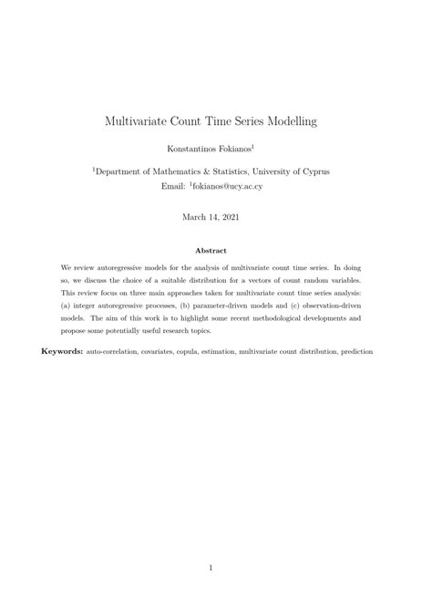 Pdf Multivariate Count Time Series Modelling