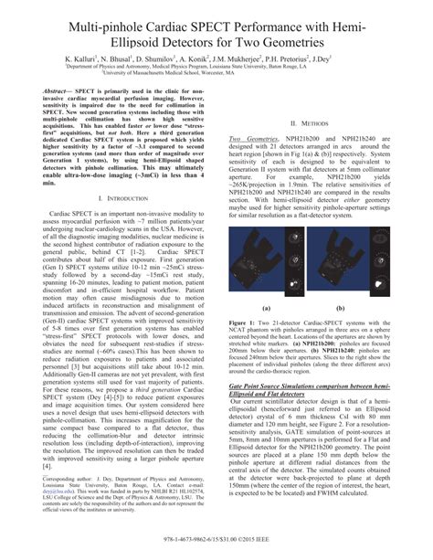 Pdf Multi Pinhole Cardiac Spect Performance With Hemi Ellipsoid Detectors For Two Geometries