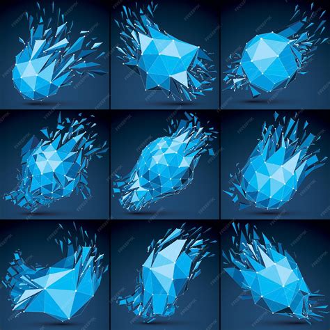 Premium Vector Vector Dimensional Wireframe Luminescent Objects Collection With Blue Connected