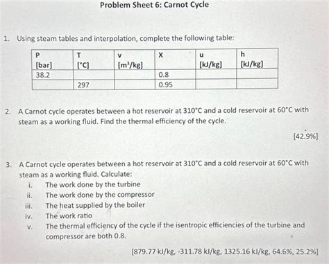 problem sheet 6 carnot cycle 1 using steam tables