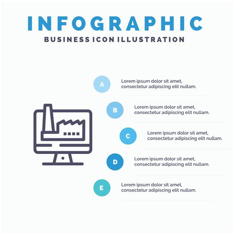 Computer Building Monitor Factory Blue Infographics Template 5 Steps