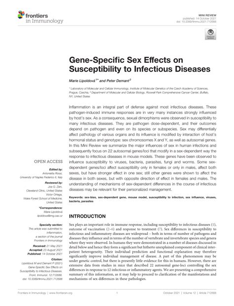 Pdf Gene Specific Sex Effects On Susceptibility To Infectious Diseases