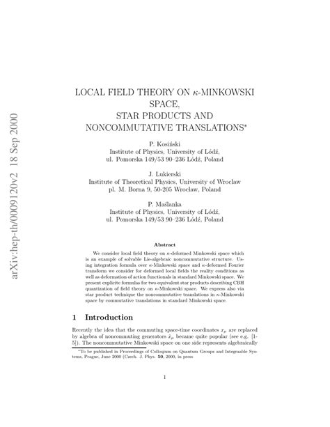Pdf Local Field Theory On K Minkowski Space Star Products And Noncommutative Translations