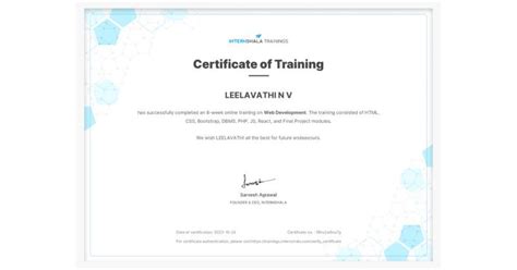 Leelavathi N V On Linkedin Successfully Completed The Web Development Training From Internshala