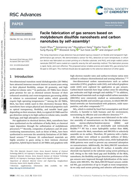Pdf Facile Fabrication Of Gas Sensors Based On Molybdenum Disulfide