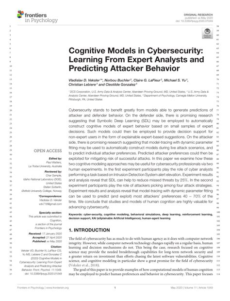 pdf cognitive models in cybersecurity learning from expert analysts