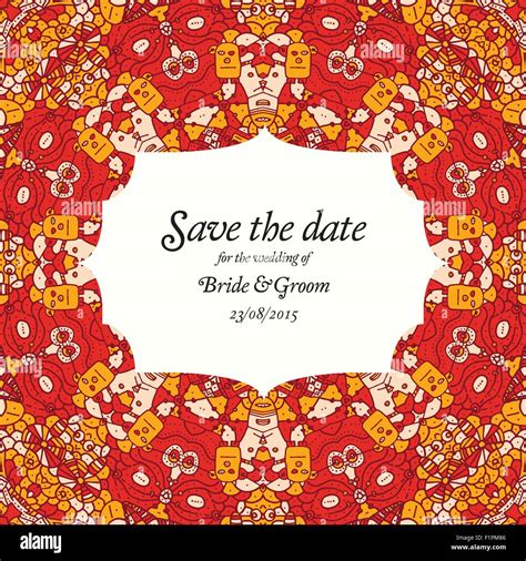 Vector Save The Date Hand Drawn Vector Invitation With Red Pattern Stock Vector Image And Art Alamy