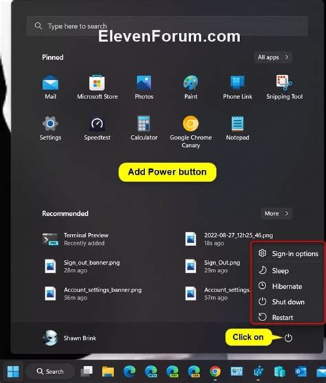 Add Or Remove Power Button On Start Menu In Windows 11 Windows 11 Forum