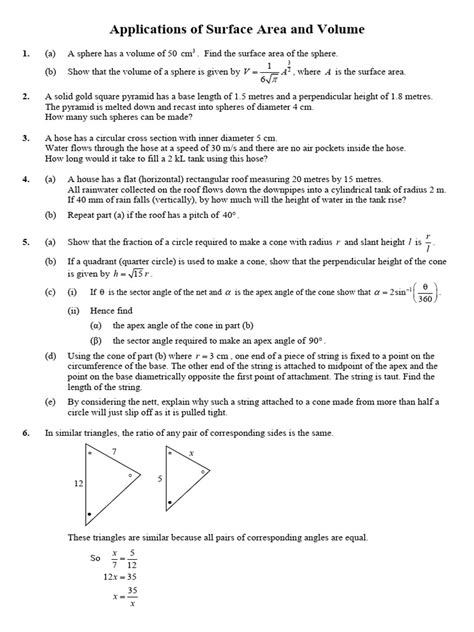 Applications Of Surface Area And Volume Pdf Triangle Area