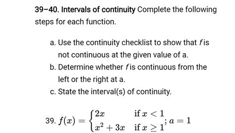 SOLVED Intervals Of Continuity Complete The Following Steps For Each Function A Use The