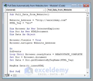 Excel Vba Pull Data Automatically From A Website Methods