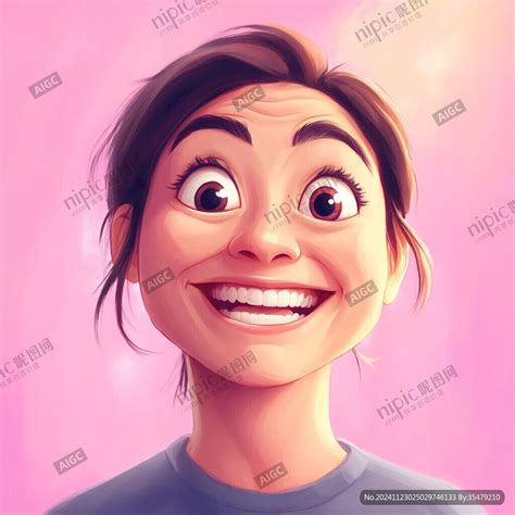 Ai创作图写实卡通人物 卡通写实人物 开心女士头像 写实人物插画 正面人物插画 写实漫画人物 开心人物表情 卡通写实漫画人物设计 数字肖像插画 开心女孩头像 夸张人物插画 面部表情画 Cg头像