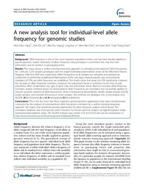 Pdf A New Analysis Tool For Individual Level Allele Frequency For