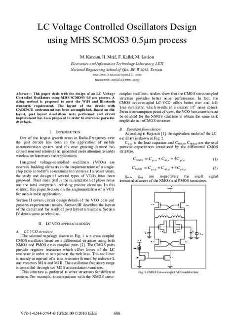 Pdf Lc Voltage Controlled Oscillators Design Using Mhs Scmos3 05µm Process Hassene Mnif