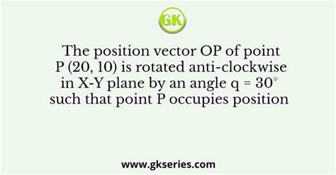 The Position Vector OP Of Point P 20 10 Is Rotated Anti Clockwise In X Y Plane By An Angle Q