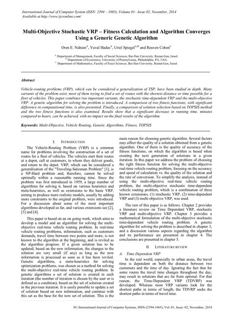 Pdf Multi Objective Stochastic Vrp Fitness Calculation And Algorithm Converges Using A