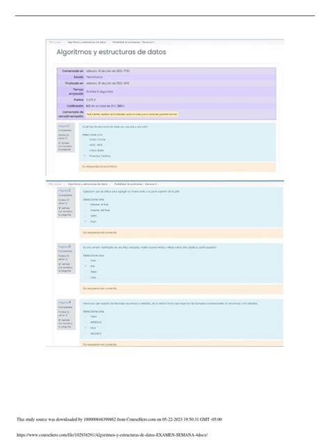 algoritmos y estructuras de datos examen semana 4 pdf
