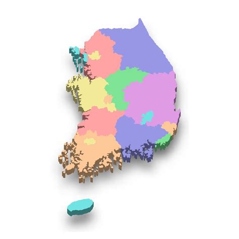 한국의 3d 이소메트릭 컬러 지도 프리미엄 벡터