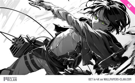 Attack On Titan Eren Jaeger Black And White Wallpaper 4k