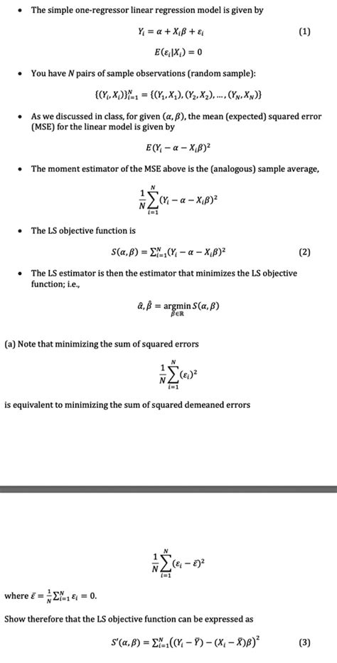 The Simple One Regressor Linear Regression Model Is Given By Yi Xib Eelx You Have N Pairs Of