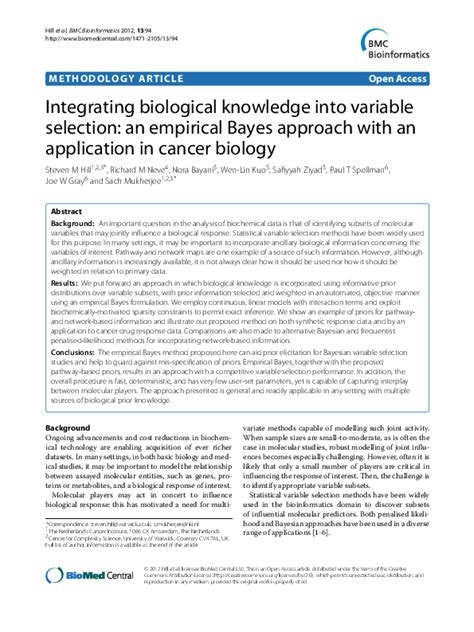 Pdf Integrating Biological Knowledge Into Variable Selection An