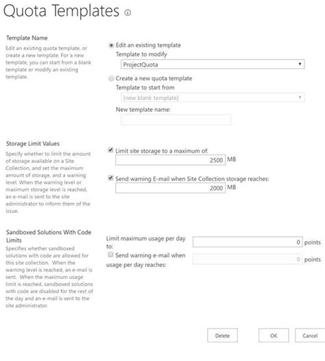 Sharepoint 2016 Central Admin Application Management Specify Quota
