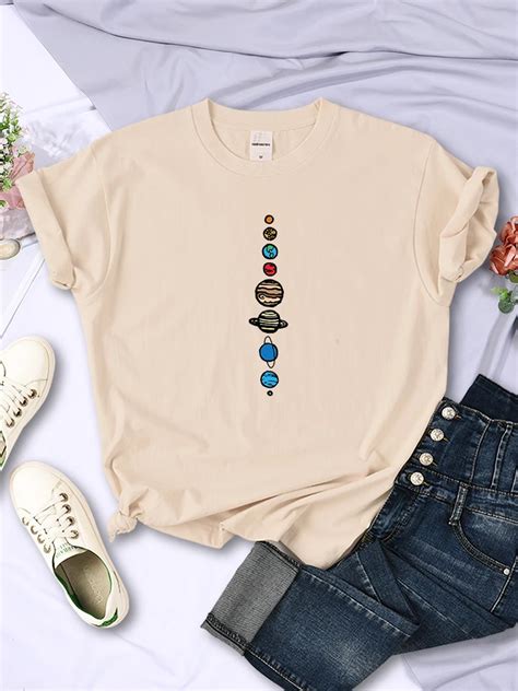 Camisetas Con Estampado De Sistema Solar De Nueve Planetas Para Mujer