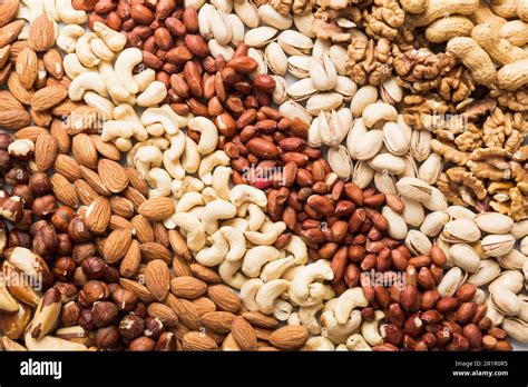 Different Nuts Background Close Up Top View Flat Lay Walnut