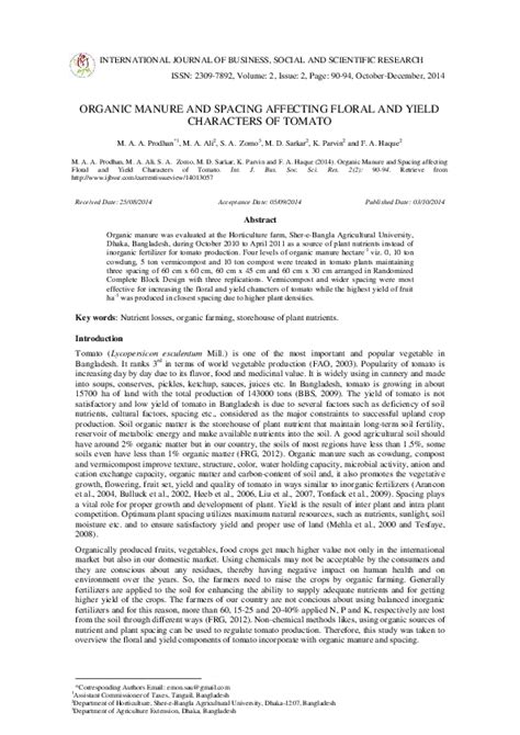 Pdf Organic Manure And Spacing Effects On Tomato Yield
