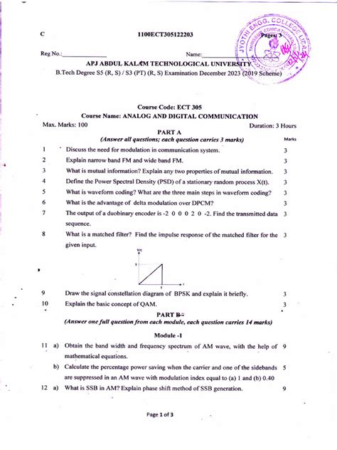 Ect305 Analog And Digital Communication December 2023 Pdf Frequency Modulation Modulation