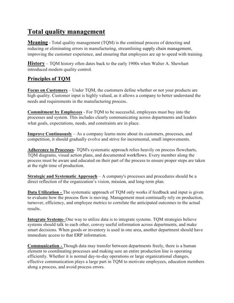 Total Quality Management Tqm Principles And Benefits