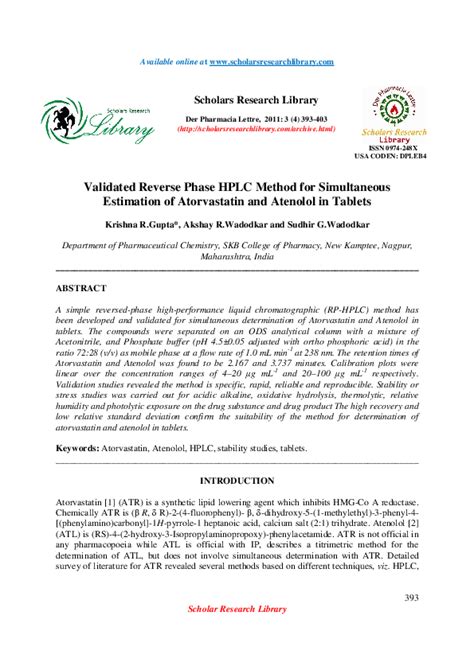 Pdf Validated Reverse Phase Hplc Method For Simultaneous Estimation