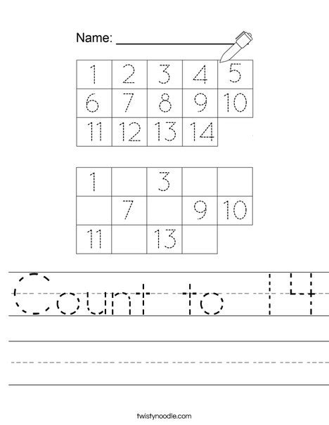 Count To 14 Worksheet Twisty Noodle