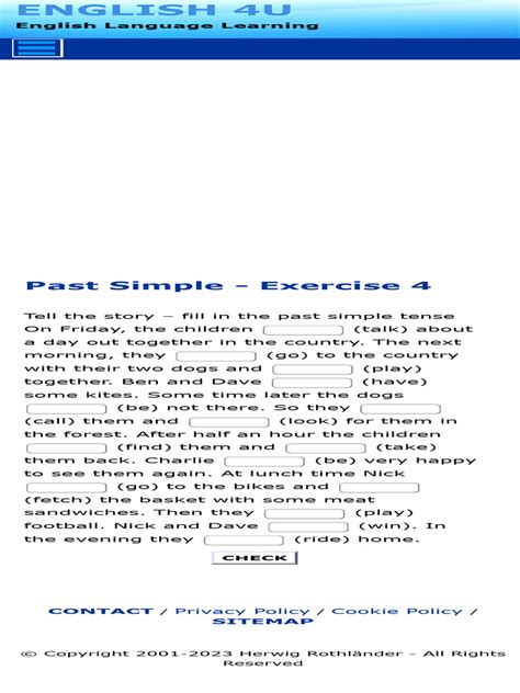 Past Simple English Grammar Exercise English4u Pdf