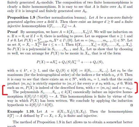 Commutative Algebra Proof Of Noether Normalisation Lemma