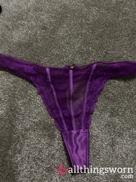 Purple Mesh And Satin Thong